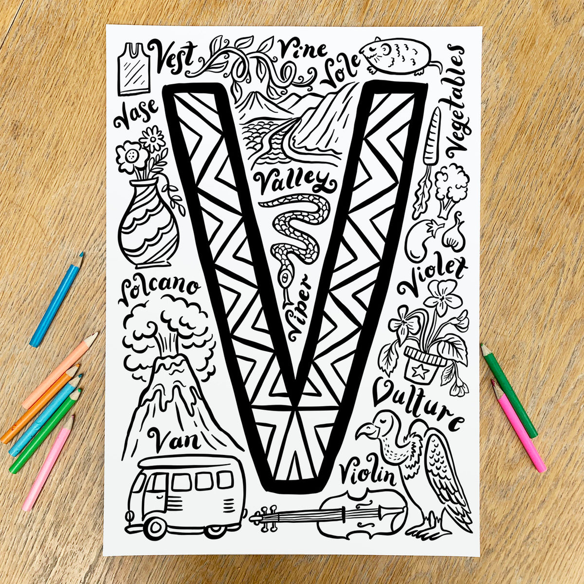 Letter V Colouring Poster - download – Lucy Loves This